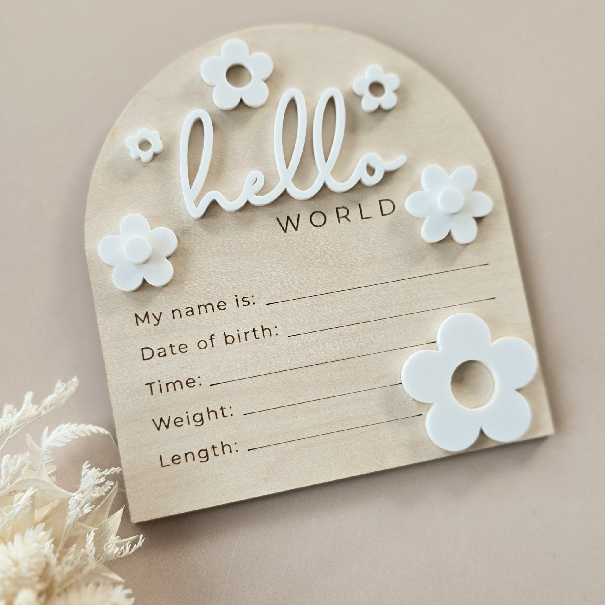 Boho Arch Hello World Birth Stat Plaque – TilleyTree