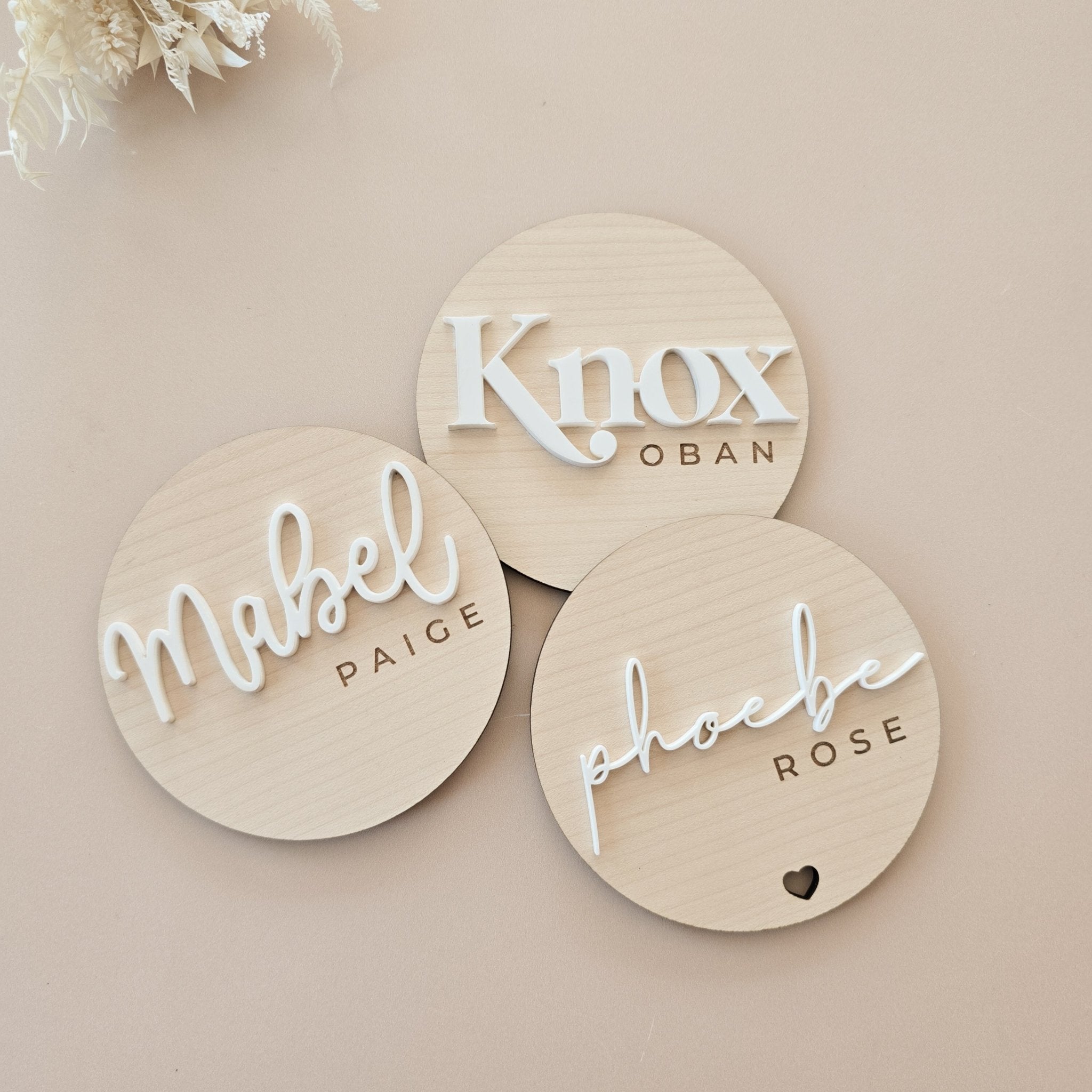 Personalised Round Baby Name Plaque – Wooden Birth Announcement Sign w ...