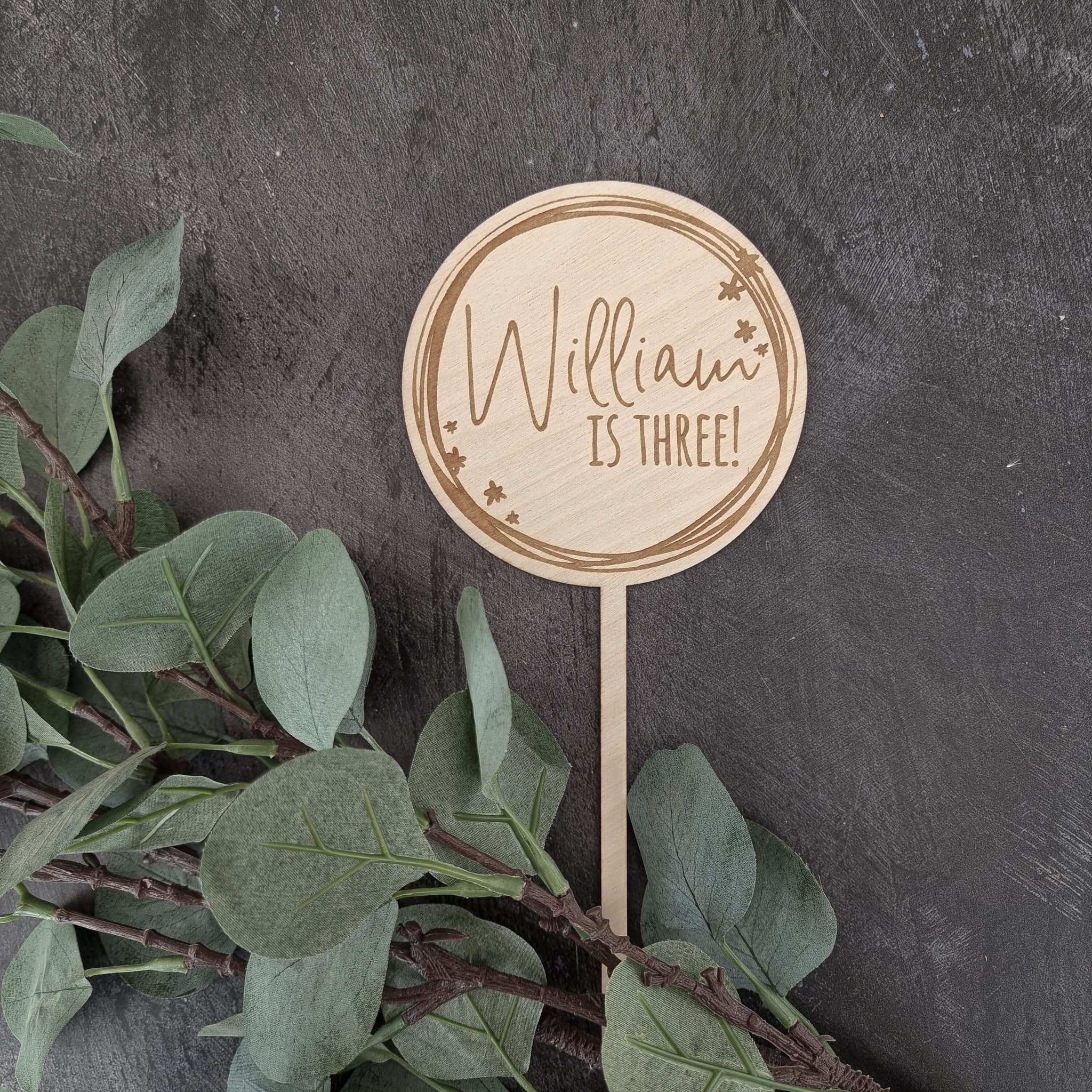 Swirls and Stars Personalised Wooden Cake Topper – TilleyTree