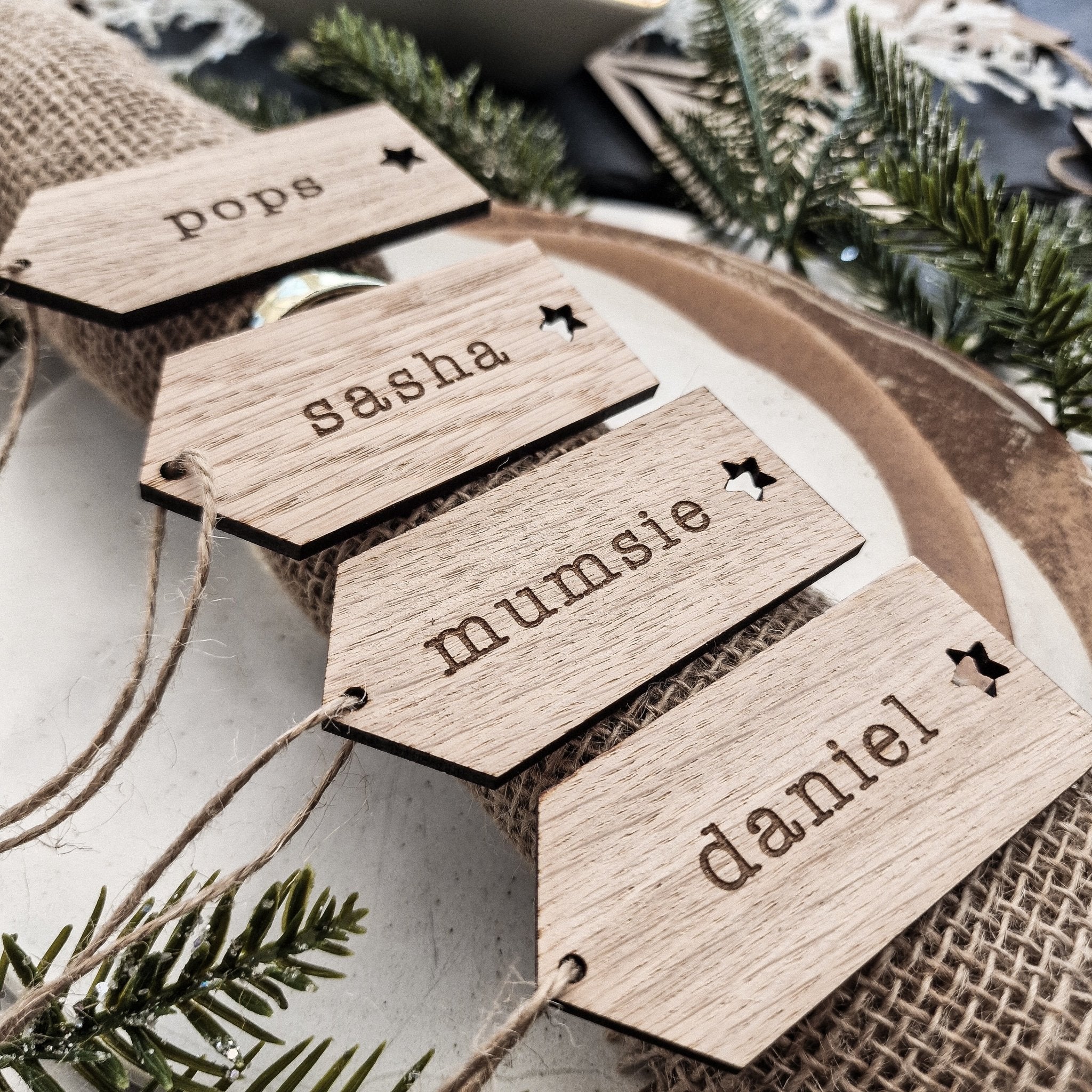 Wooden Christmas Tags | Typewriter Font – TilleyTree