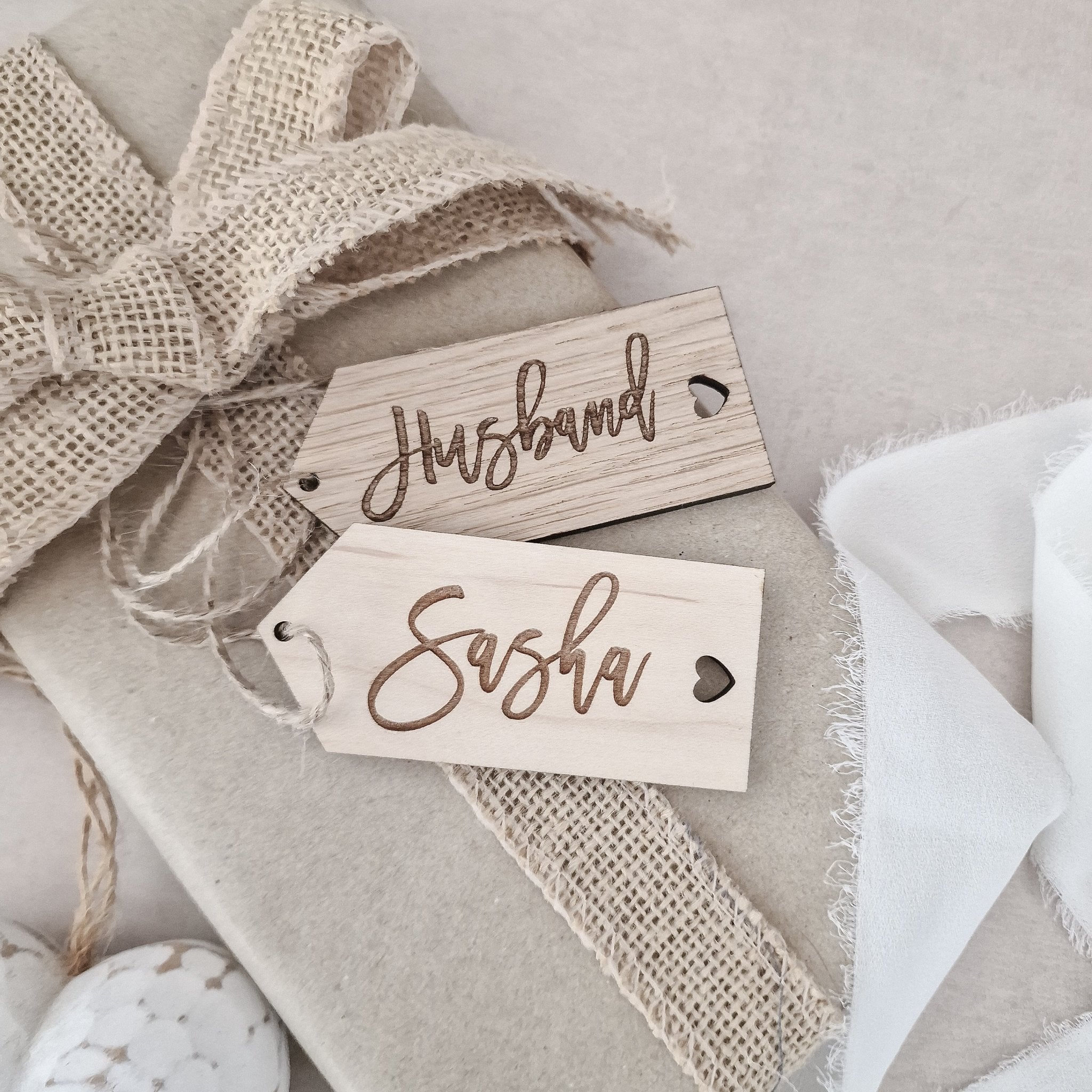 Wooden Heart Tags | Script Font – TilleyTree